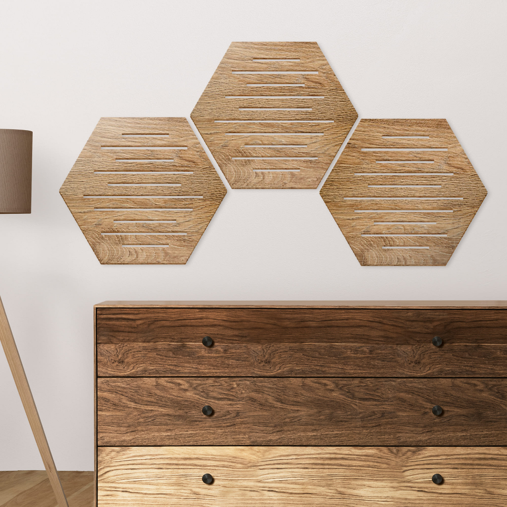 Panel Seni Kayu Hexagon Acepunch Reka Bentuk Ombak Isometrik Reka ...