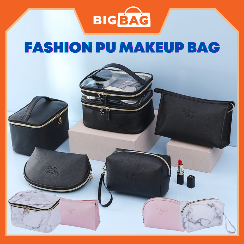 Big Makeup Bag PU Leather Waterproof Bag Toiletries Cosmetic Storage ...