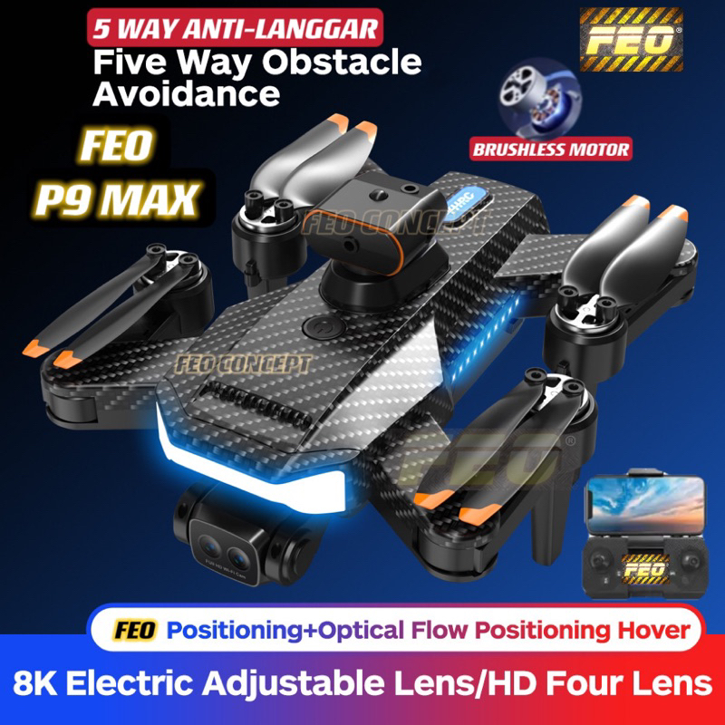 [ANTI-LANGGAR] FEO Carbon P9 MAX 4k Rc Drone with Cam Brushless Optical ...