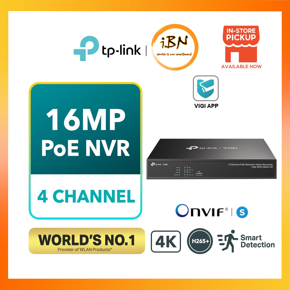 TP-Link 16MP VIGI NVR1004H-4P CCTV 4 Channel PoE NVR ( 4 Channel PoE Network CCTV Video Recorder ...