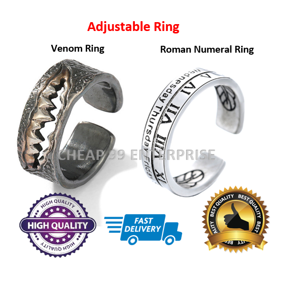 Venom Ring Men Fashion Thai Silver Retro Gold Teeth Opening Adjustable Ring Hip-Hop Roman ...