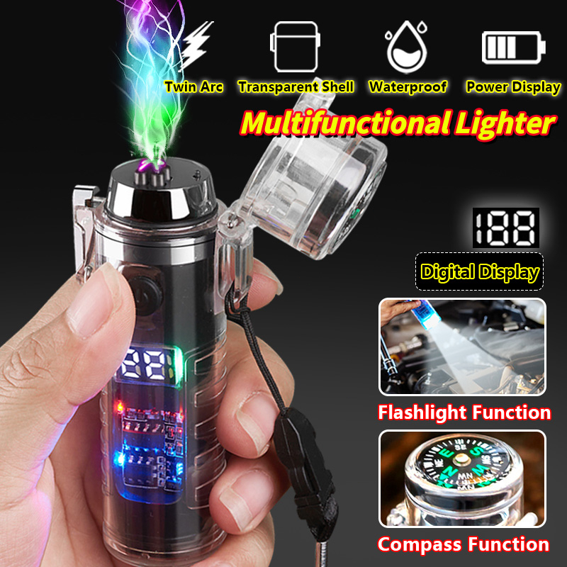 Portable Lighter Dual Arc Lighter Windproof Lighter Electronic Pemetik Api Flashlight USB ...