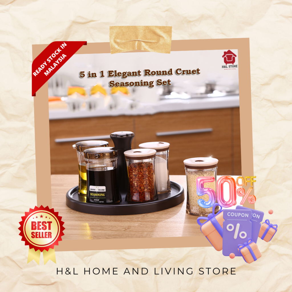 5 in 1 Elegant Round Cruet Seasoning Set | Shopee Malaysia