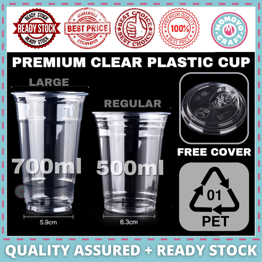 Momoyocraft Premium Plastic Cup With Lid PET Disposable Plastic Milk ...