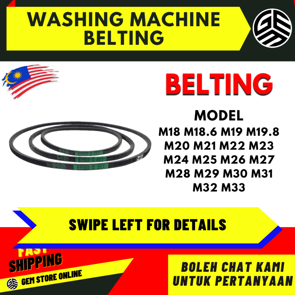 Washing Machine Rubber Belt Belting M18 M18.6 M19 M19.8 M20 M21 M22 M23 M24 M25 M26 M27 M28 M29 ...