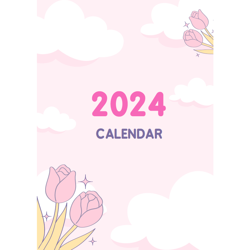 [Digital Calendar] Pastel Pink Cute Illustrative 2024 Notes Calendar A4 ...