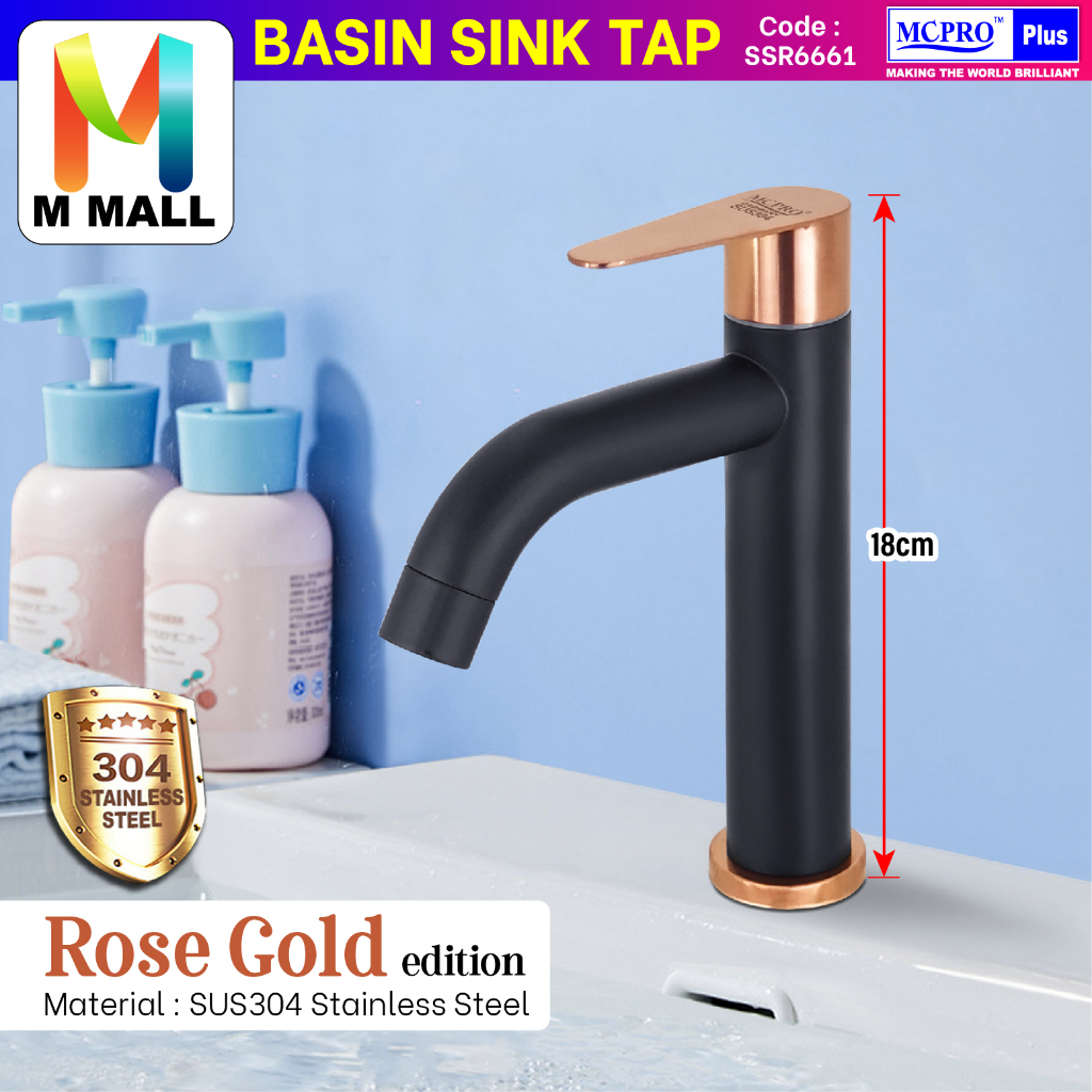 MCPRO Stainless Steel Faucet Rose Gold Black BASIN TAP Paip Sink ...
