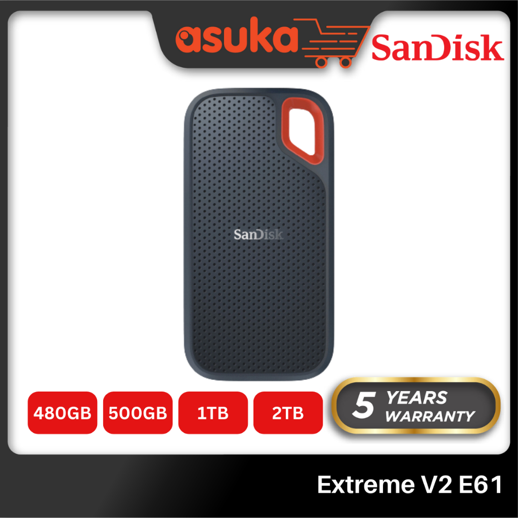 Sandisk Extreme / Extreme V2 / E61 / E30 480GB / 500GB / 1TB / 2TB Portable SSD SDSSDE61 ...