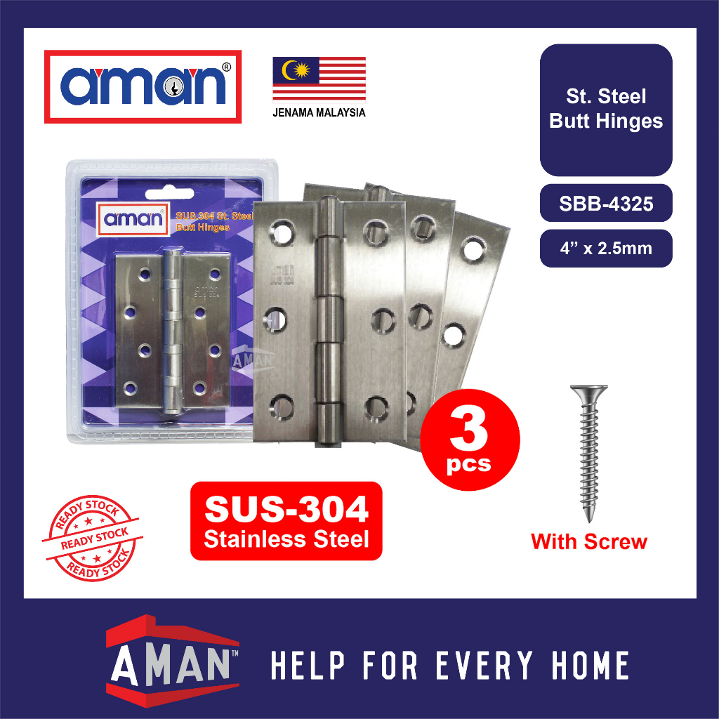 AMAN 3PCS 4" SUS 304 Stainless Steel Hinges With Screw Butterfly Hinge ...