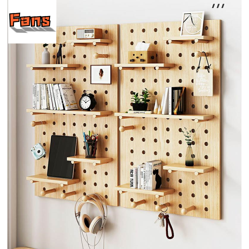 Solid Wood Pegboard Wall Shelf Wall Mounted Wooden Pegboard Storage ...
