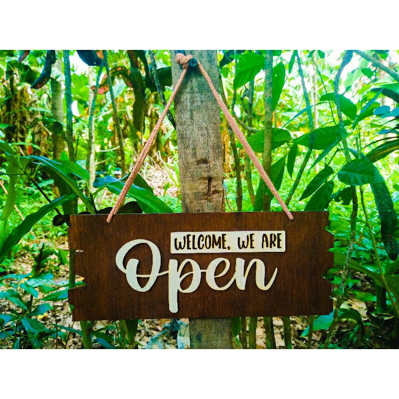 Open Closed Buka Tutup Sign Board Door Home Deco Wooden Kayu Plywood ...