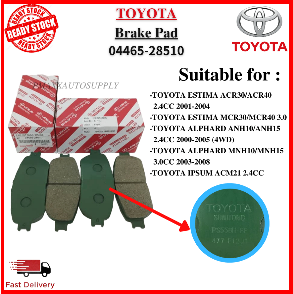 Disc Brake Pad Front Toyota Estima (2001-2004) ACR30/40 MCR30/40 AHR10 ...