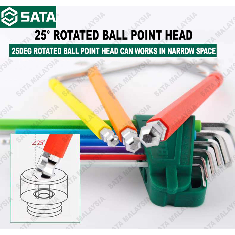 SATA Colour Series Extra Long Ball Point Hex Key Set Allen Key Set Ball ...
