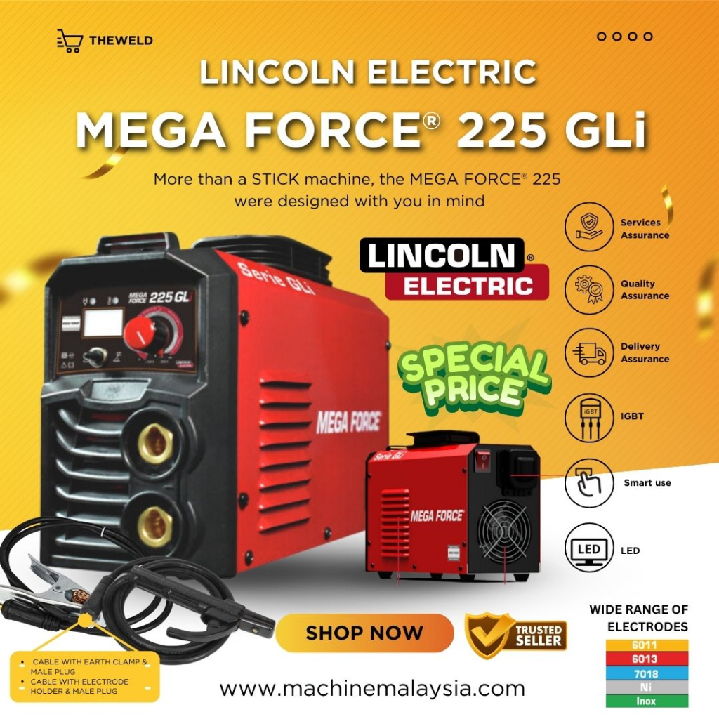 Lincoln Electric Mega Force 225 GLi 4.7 KG Stick Welding Machine ...