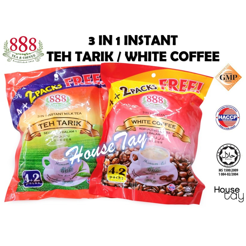 888 Instant Teh Tarik / White Cofee Milk Tea 3 In 1 ( 4+2 Packs X 17G ...