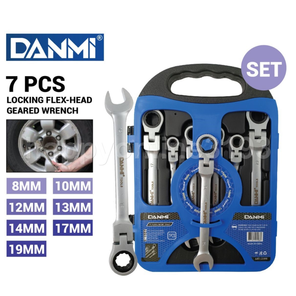 DANMI 7pcs Locking Flex-Head Gear Socket Spanner Nut Tool Reversible ...