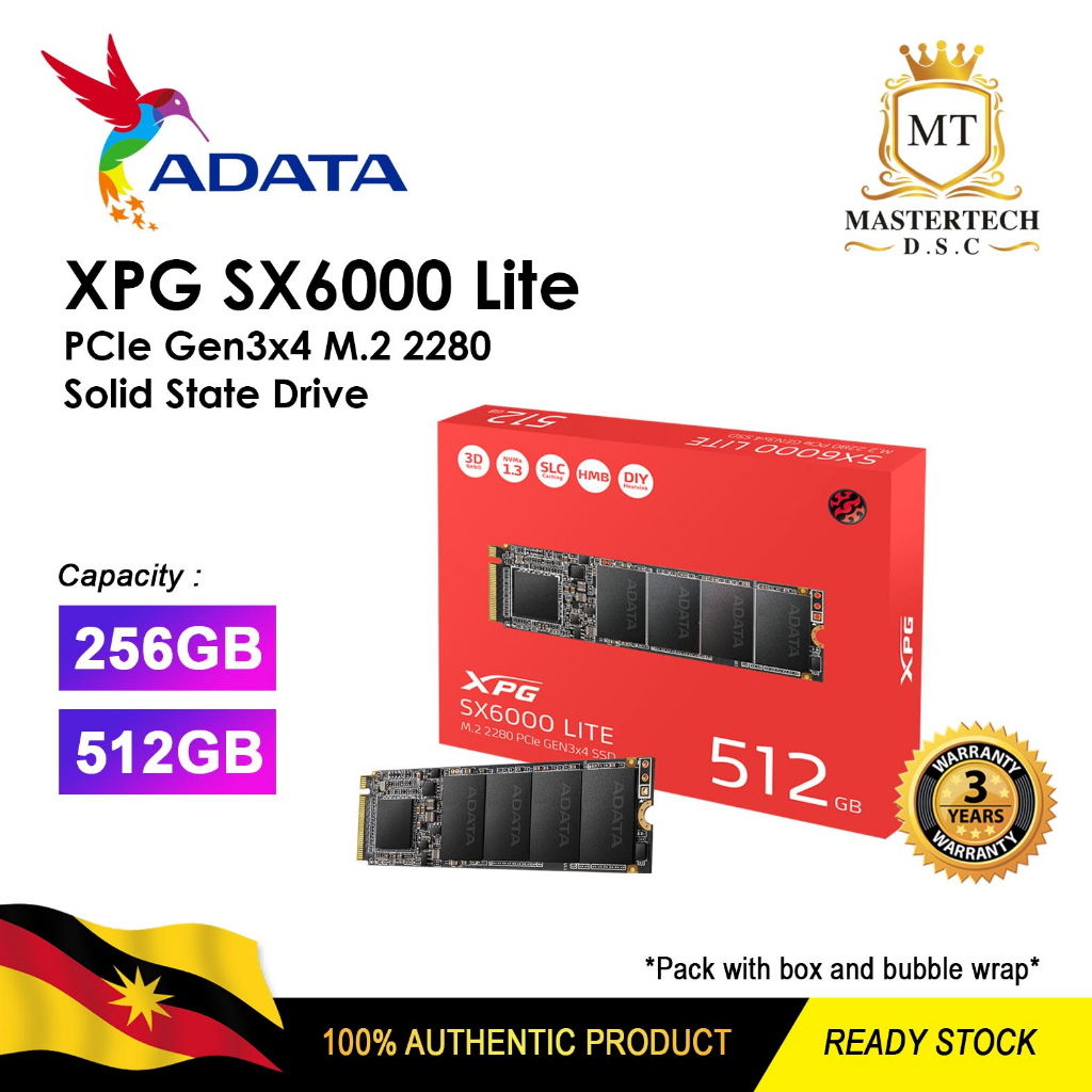 ADATA XPG SX6000 LITE 256GB / 512GB / M.2 PCIe Gen3x4 M.2 2280 SSD ...