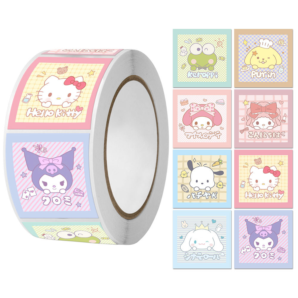 500pcs/Roll Cute Sanrio Sticker Round Thank You Stickers Emoji Sealing ...