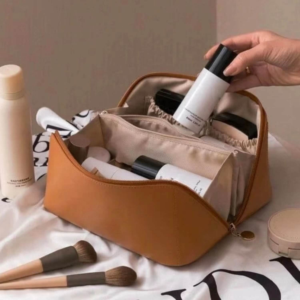 Pillow Makeup Bag Ladies Luxury Large Capacity Travel Bag PU Leather ...