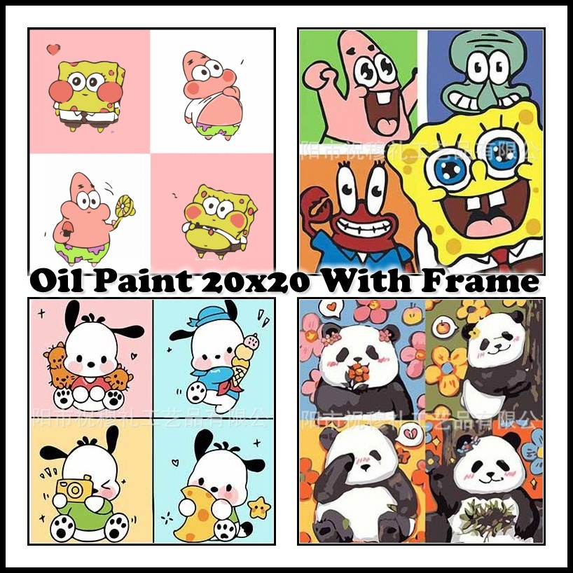 🇲🇾DIY Cartoon 4 Panels Digital Oil Paint 20x20cm Canvas Painting By ...