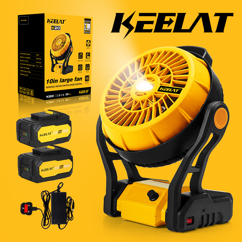 KEELAT 10 Inch Fan Cordless Portable Camping Fan Battery LED Light ...