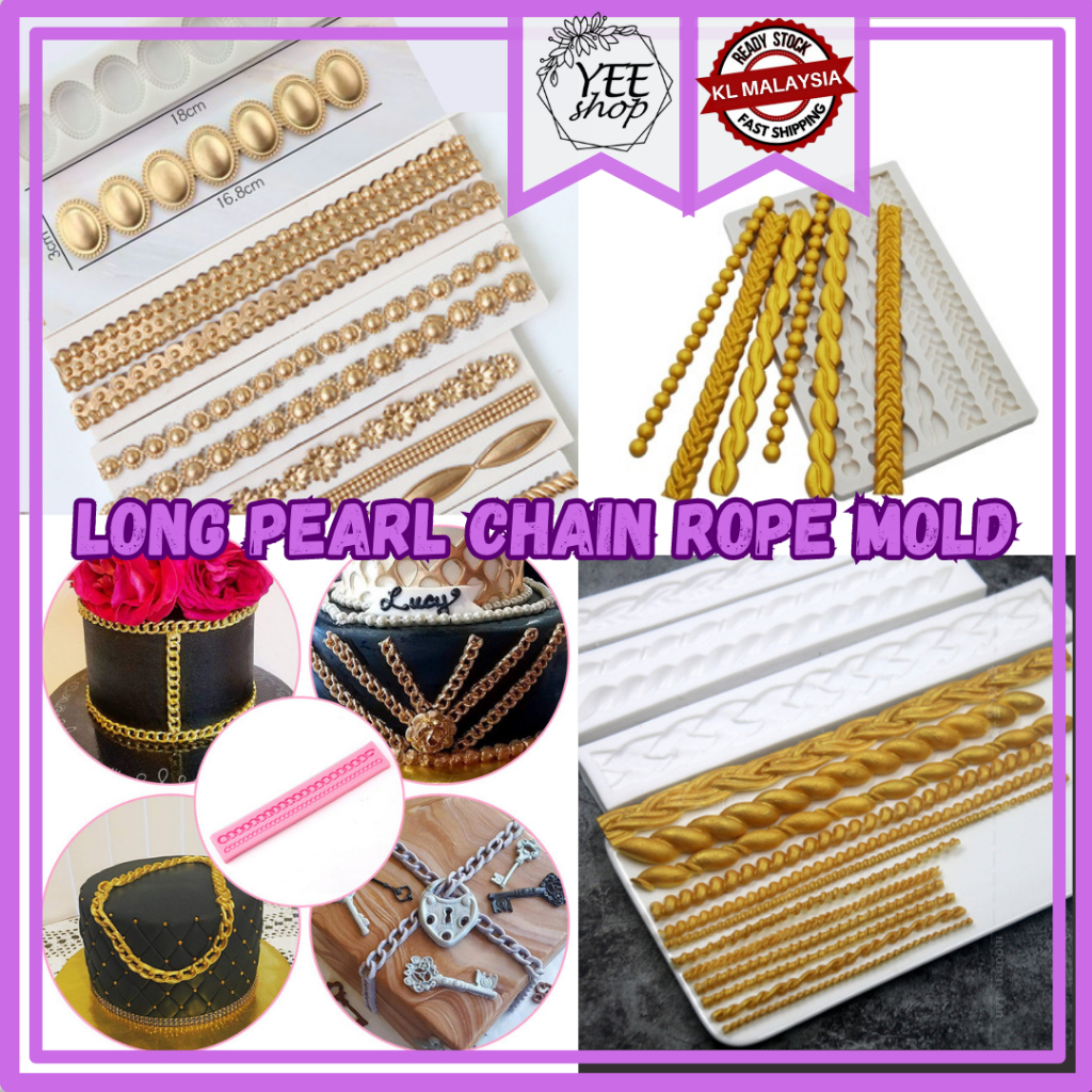 | Silicone Mold | Long Pearl Rope Handbag Chain Braided Border Fondant ...