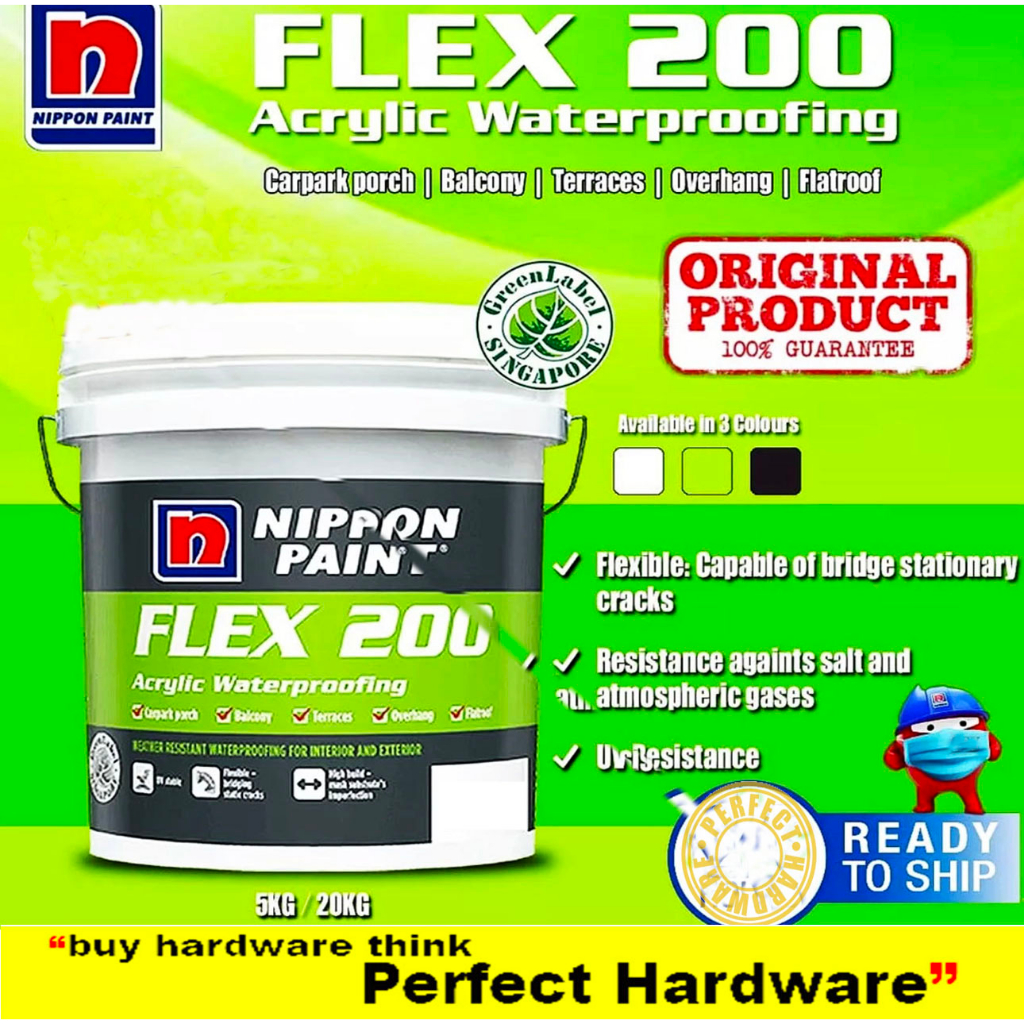 NIPPON PAINT Flex 200 Arcylic Waterproofing 5KG (White & Grey) Roof & Wall Waterproof Paint ...