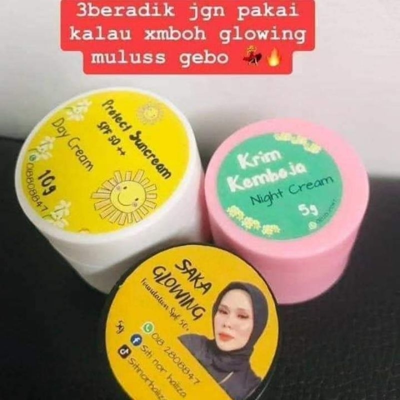 🌄KRIM KEMBOJA💗 SAKA GLOWING FOUNDATION 💗PROTECT SUNSCREEN💗SABUN OREN ...