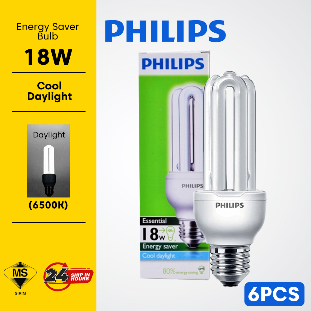 PHILIPS ESSENTIAL ENERGY SAVER BULB 18W DAYLIGHT - 6 PCS | Shopee Malaysia