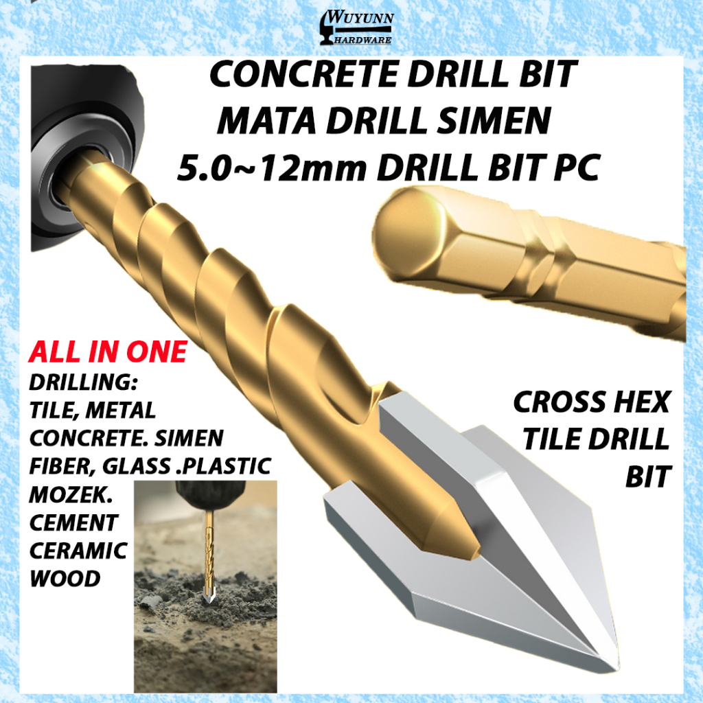 Wuyunn.Concrete Drill Bit.Cross Hex Tile Drill Bit.Mata Drill Simen ...