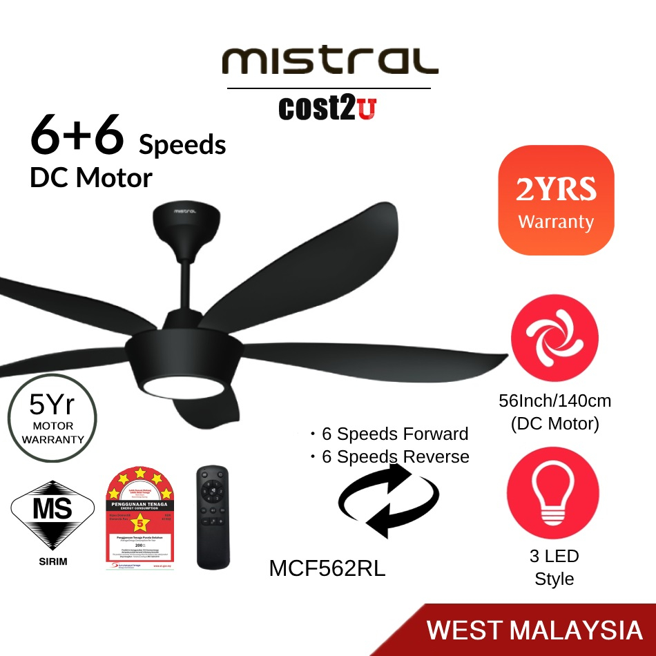Khind Mistral 56" 5 Blades LED Ceiling Fan with DC MOTOR | MCF562RL ...