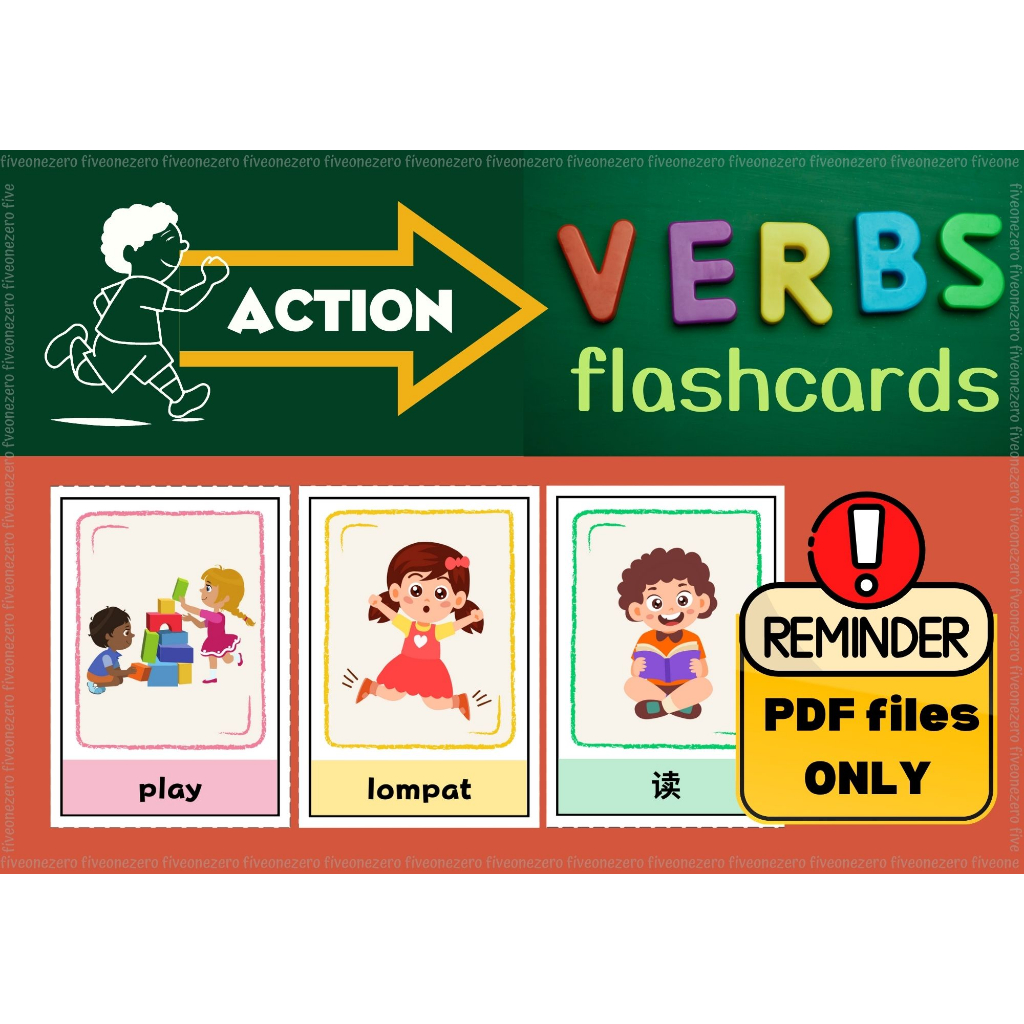 [PDF Softcopy] Kad Imbas Bahasa Melayu Kata Kerja, Cute Printable Action Verbs English ...