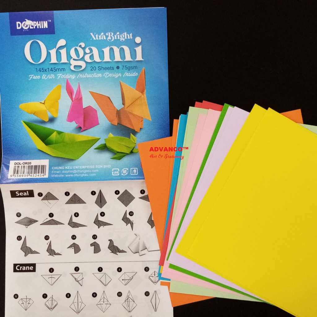 DOLPHIN ORIGAMI PAPER EXTRA BRIGHT 75GSM FREE WITH FOLDING INSTRUCTION ...