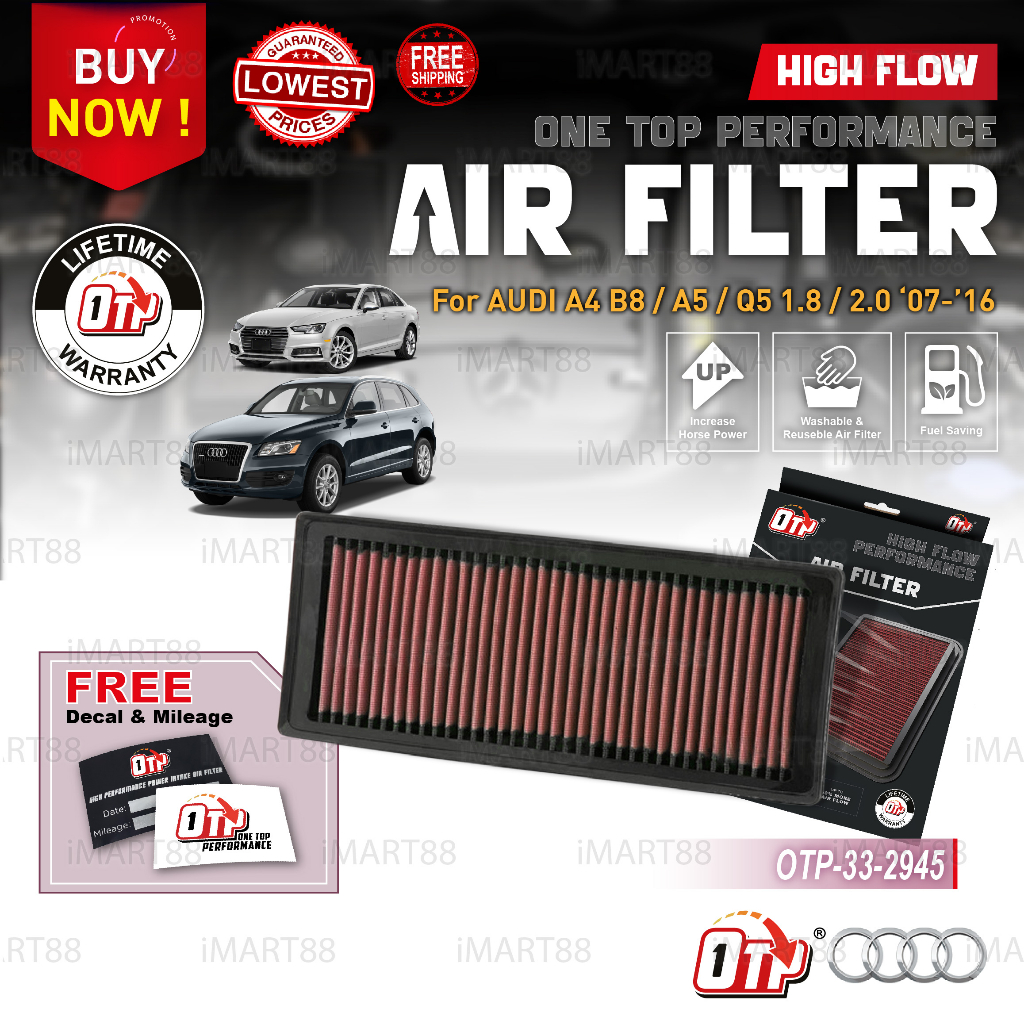 OTP WASHABLE DROP IN AIR FILTER 8K0133843E AUDI A4 B8 A5 Q5 1.8 2.0 cc ...