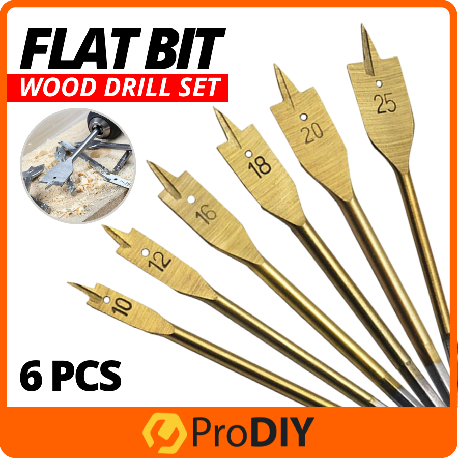 6PCS 10mm 12mm 16mm 18mm 20mm 25mm Flat Bit Wood Drill Bit Set Wood ...