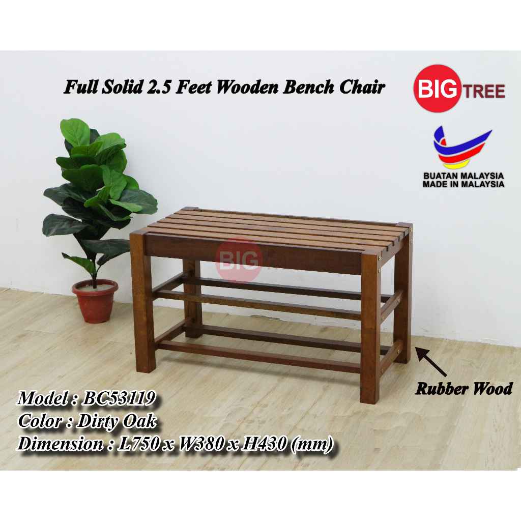 Big Tree Modern Rubber Wood Bench Chair / 4ft Bench Chair / Kerusi ...