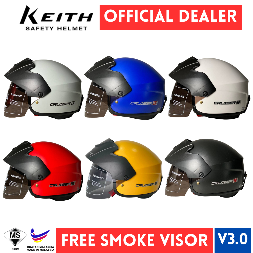 Keith KH Cruiser V3.0 New Model Helmet PERCUMA SMOKE VISOR SGV Visorex ...