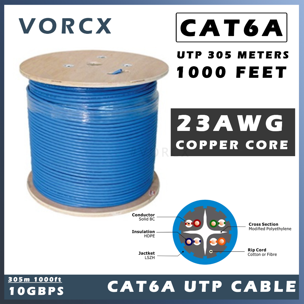 VX CAT6A UTP 23AWG 305m 1000ft 10Gbps Full Copper Internet Data Cable ...
