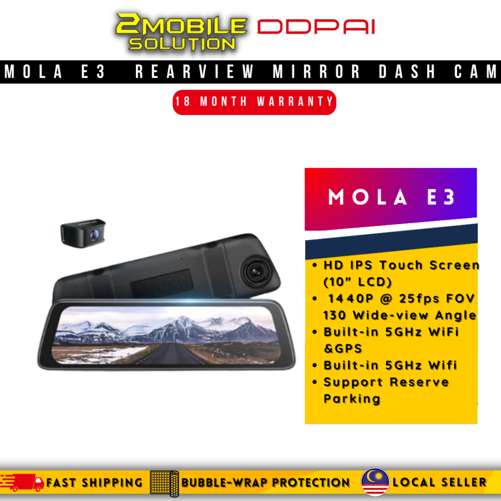 DDPAI Mola E3 Rearview Mirror Dash Cam [10" Inch Touch Screen | Dual Channels | Voice Reminder I ...