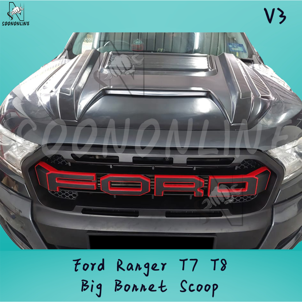 Ford ranger t7 t8 bonnet scoop big matt black wildtrak raptor bonnet ...