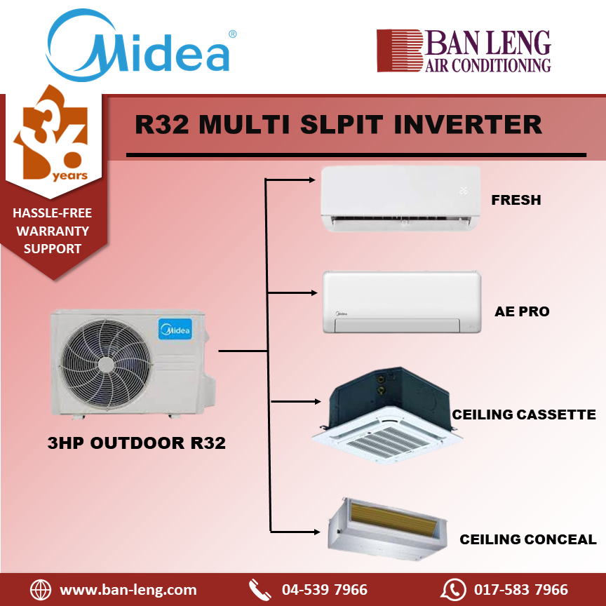 MIDEA Multisplit Inverter System R32 Wall Mounted Ceiling Casette ...