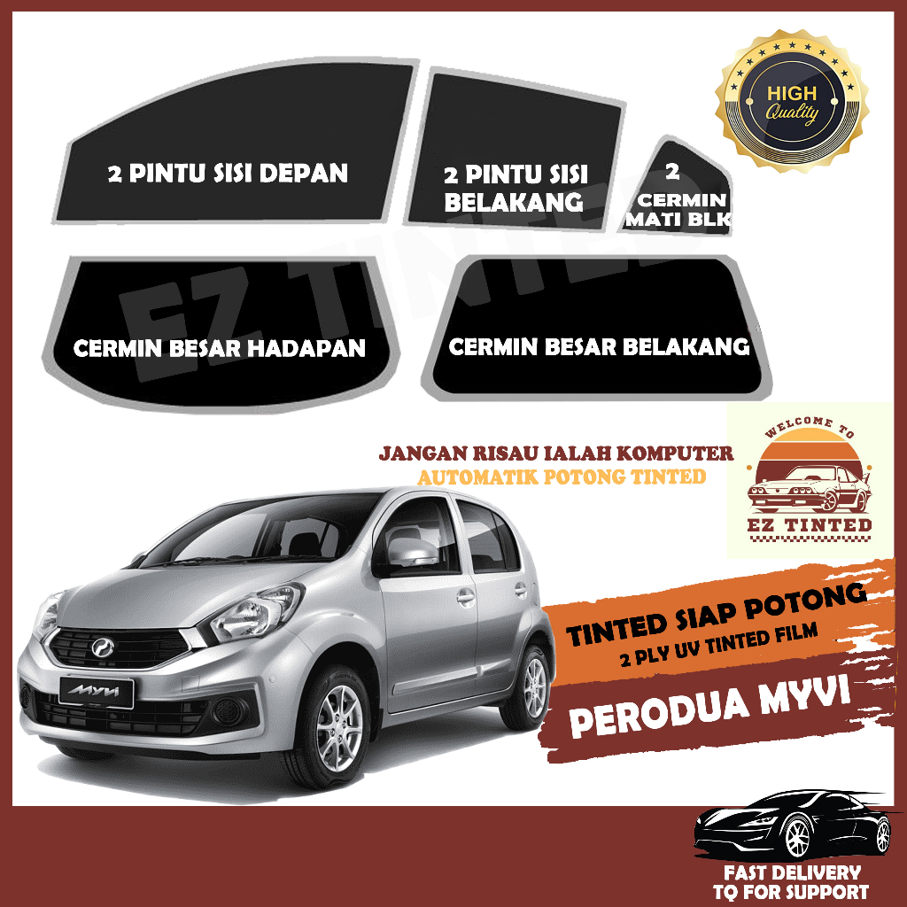 Perodua Myvi 2005-2010_Full Set_Tinted Kereta _2PLY UV Film_Hitam_Siap ...