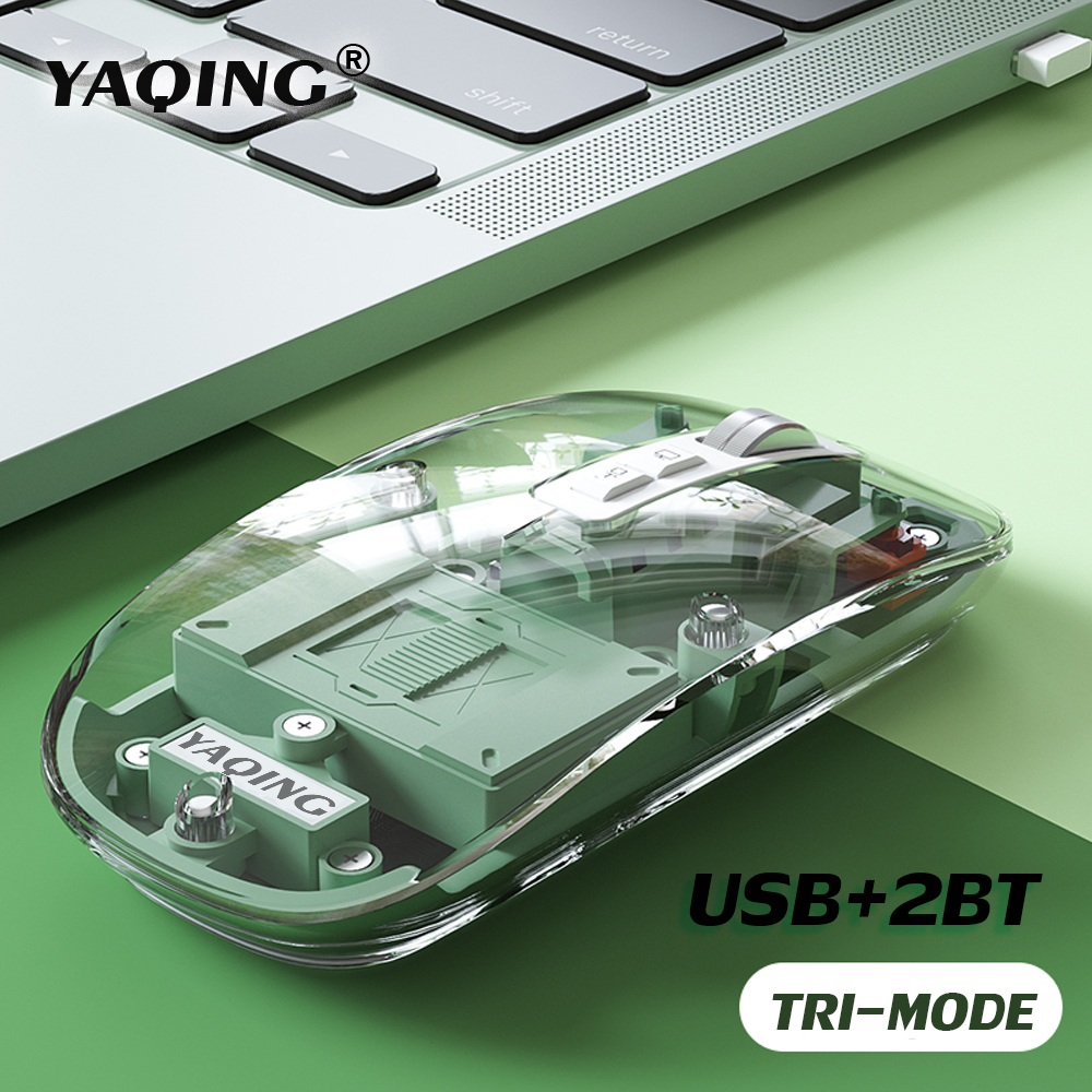 Transparent Tri-mode Wireless Mouse Universal 2.4G USB Bluetooth Mouse ...