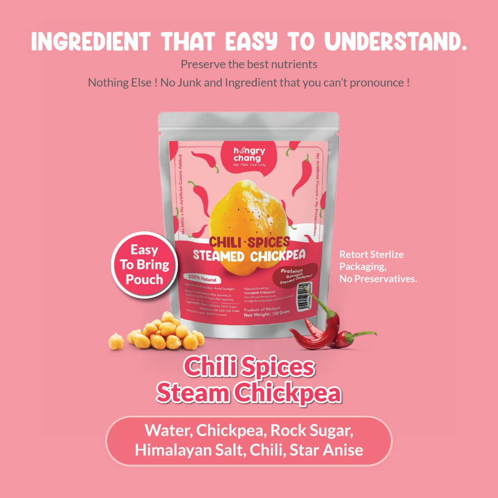 Ready To Eat Chickpea/纯蒸辣椒香料鹰嘴豆 即食鹰嘴豆/ Hungry Chang Chili Spices Steam ...