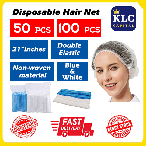 KLC CAPITAL Double Elastic 21" Disposable Non-Woven Hair Net /Clip Cap ...