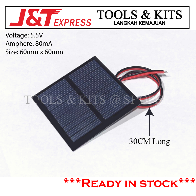 0.44W 5.5V 80mA Mini Polycrystalline Solar Panel + 30cm Red & Black ...