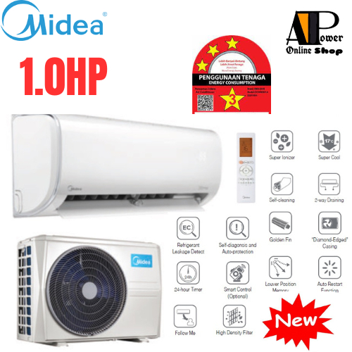 Midea Air Cond New R32 1.0HP/ 1.5HP/2.0HP/2.5HP MSGD-09CRN Non Inverter 3 Star | Shopee Malaysia