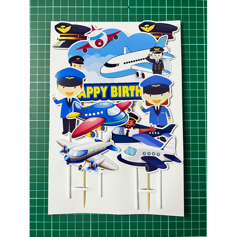 Pilot Aeroplane Airplane Happy Birthday Decoration Set Cake Topper for ...