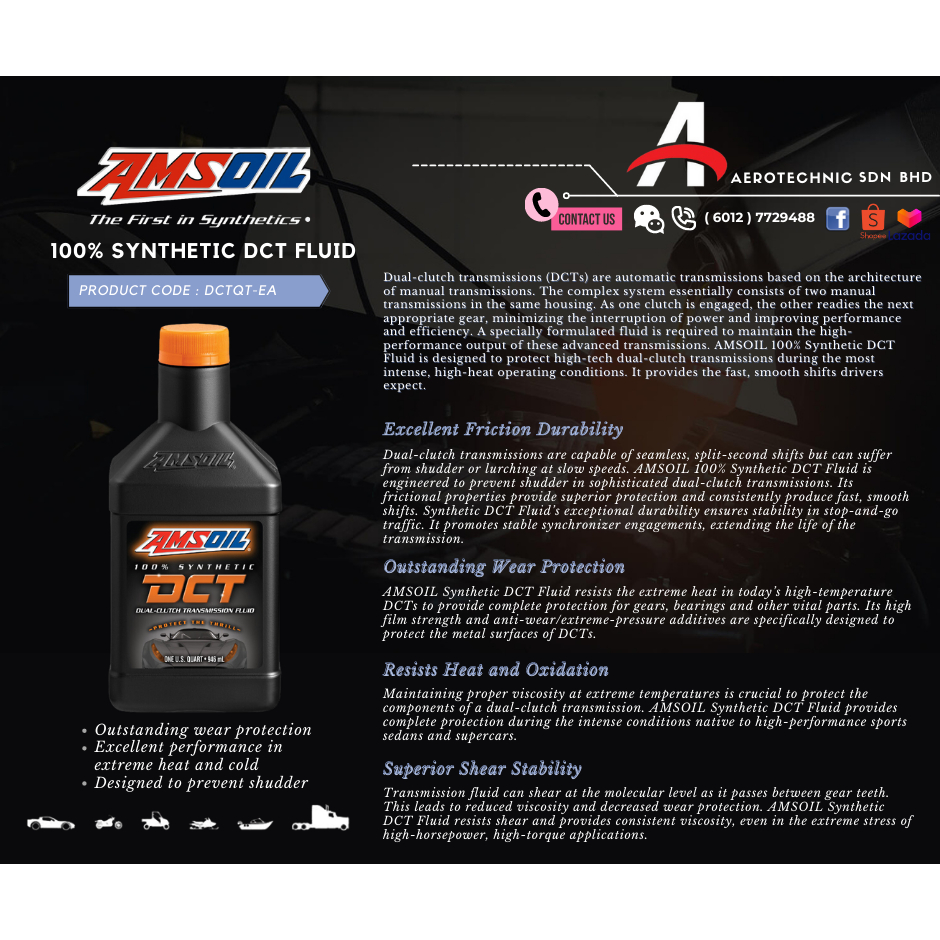 [Ready Stock] Amsoil USA 100% Synthetic DCT Dual Clutch Transmission Fluid (946ml) | Shopee Malaysia