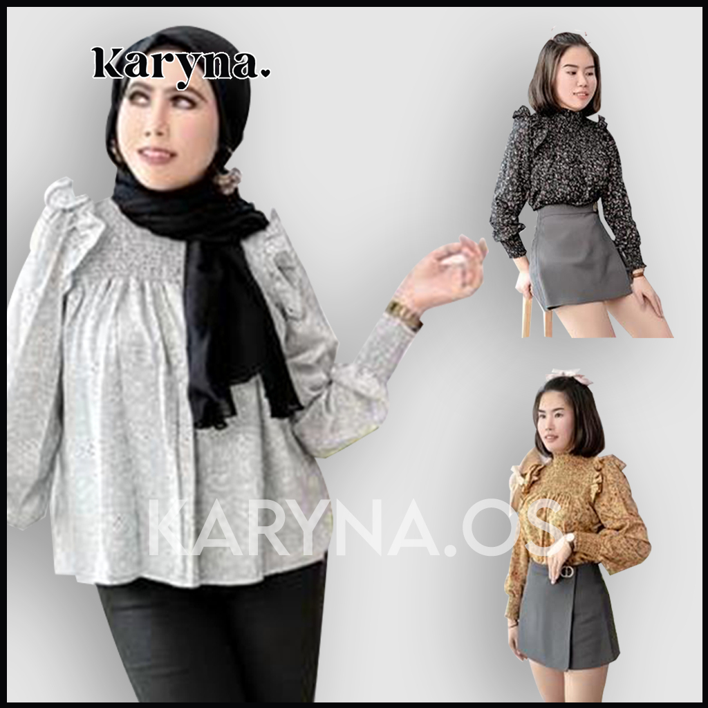 KARYNA I Dolly Blouse Lengan Panjang Bercorak Chiffon Dolly Blouse Long Sleeve Printed Chiffon ...